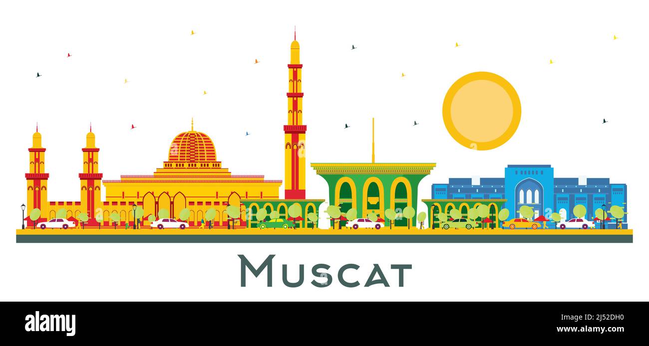 Muscat Oman City Skyline with Color Buildings Isolated on White. Vector ...