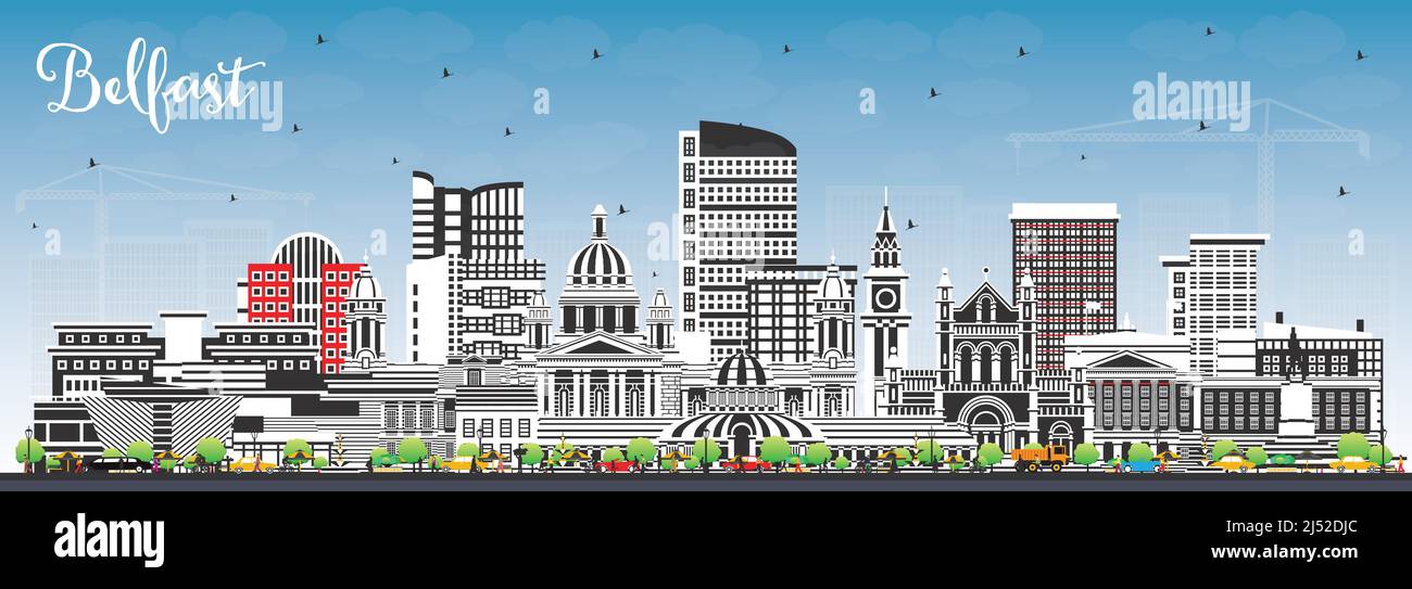 Belfast Northern Ireland City Skyline with Color Buildings and Blue Sky ...
