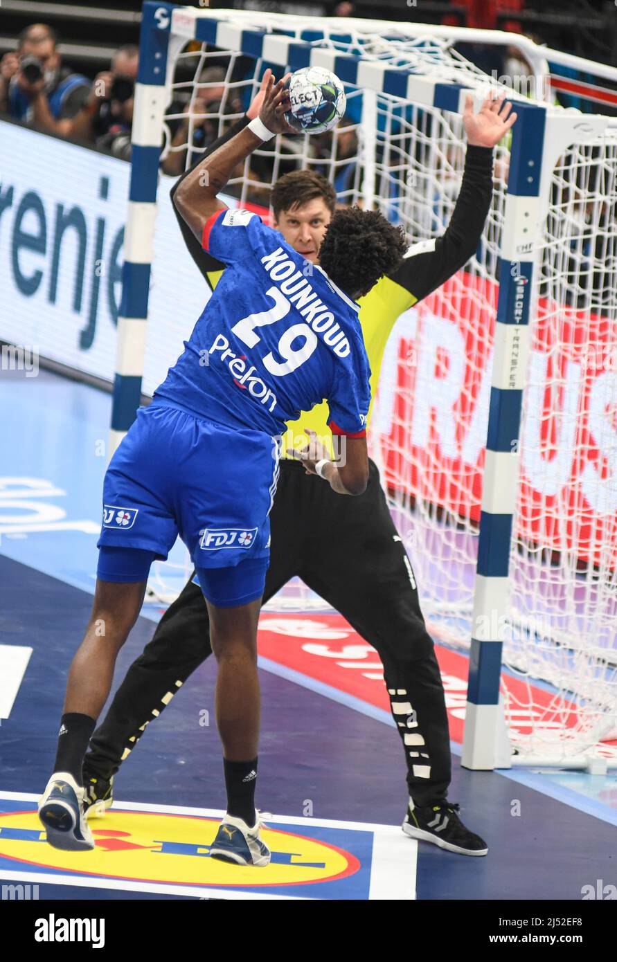 Goalkeeper Niklas Landin Jacobsen (Denmark) with the save against ...