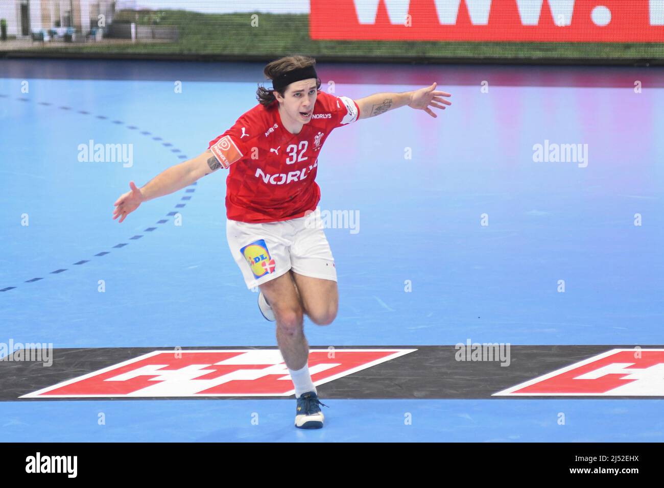 Jacob Holm (Denmark) against France. EHF Euro 2022. Bronze medal game ...