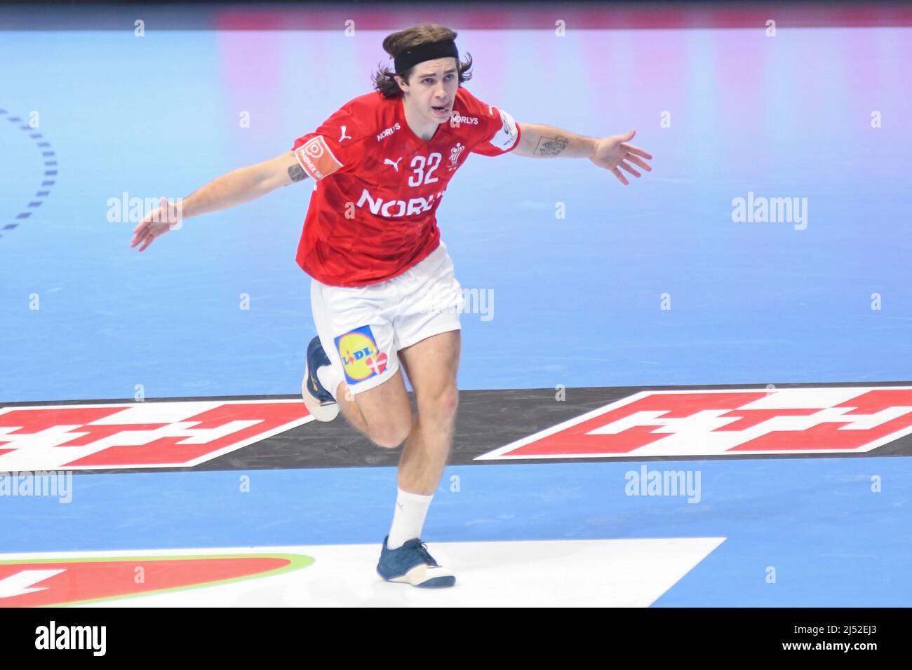 Jacob Holm (Denmark) against France. EHF Euro 2022. Bronze medal game ...