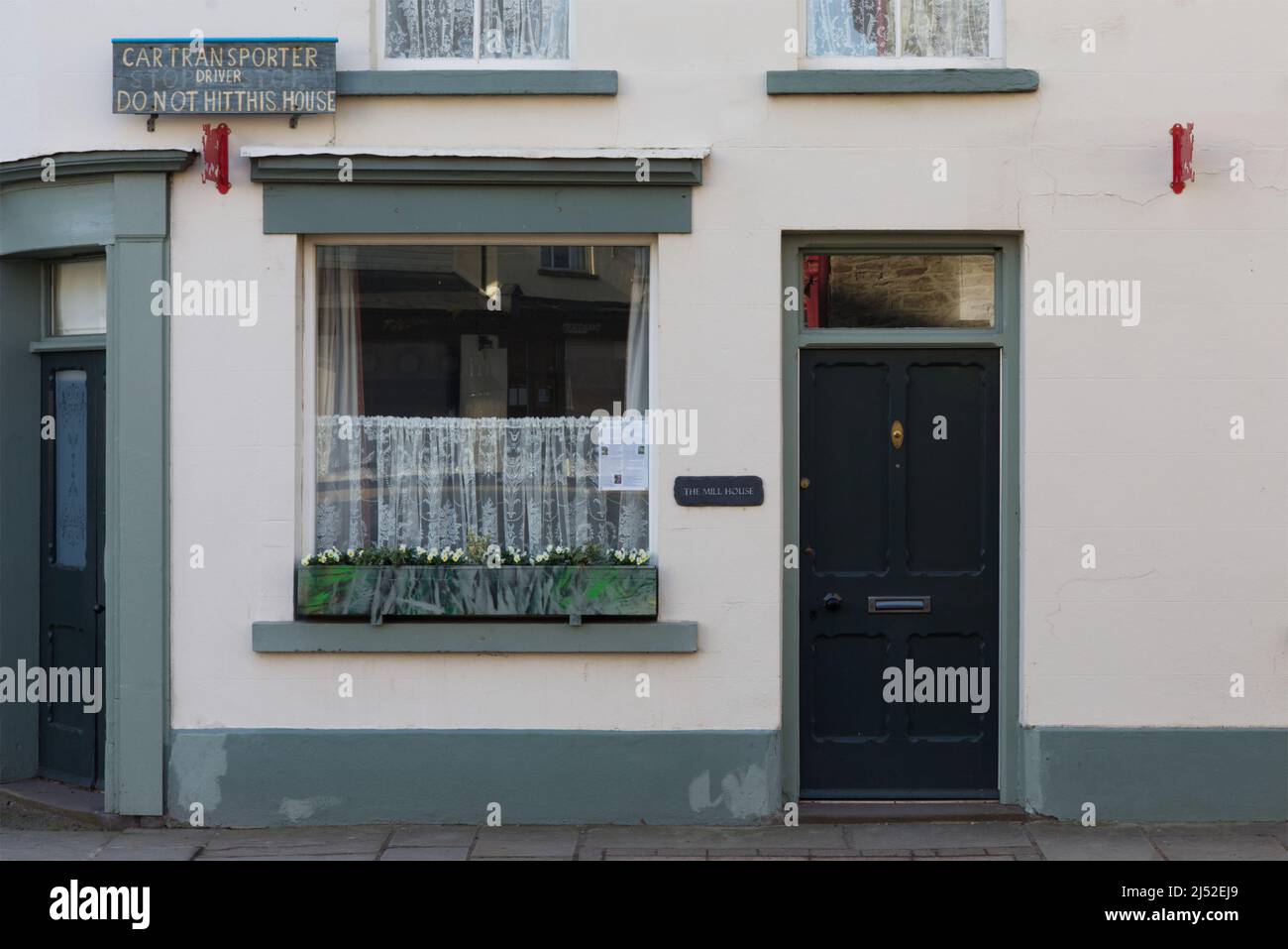 car transporter driver do not hit this house, sign on a house in Brecon ...