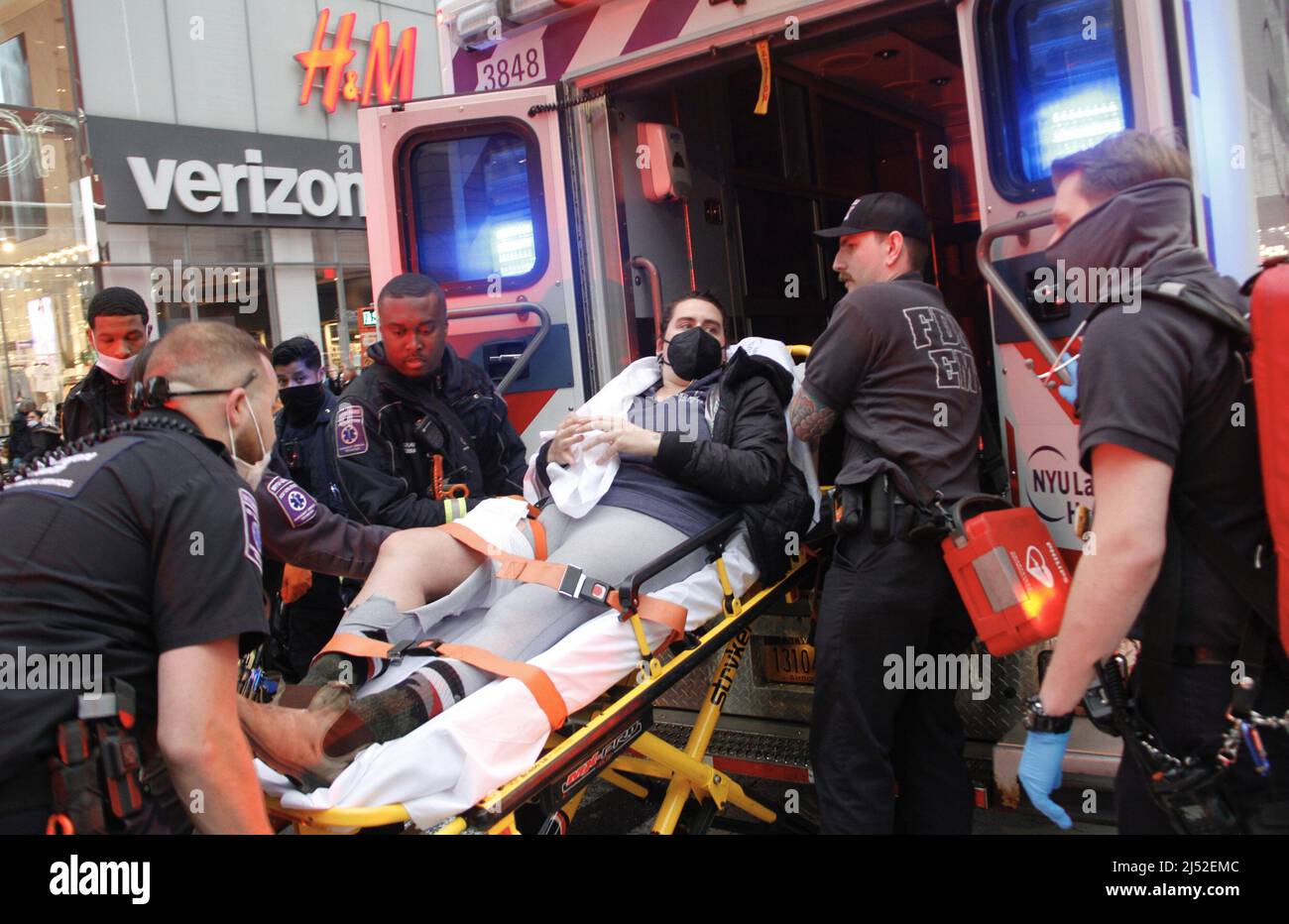 New York, New York, USA. 18th Apr, 2022. A young lady was stabbed on ...