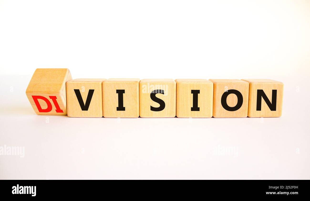 Division or vision symbol. Turned cubes and changed the concept word ...