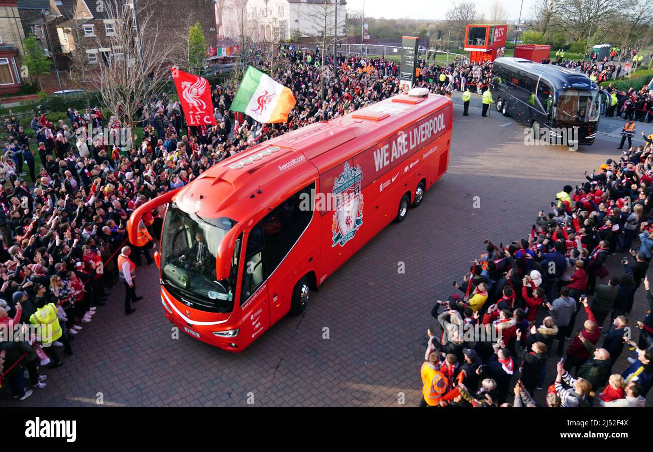 The Liverpool team bus arrives for the Premier League match at Anfield ...