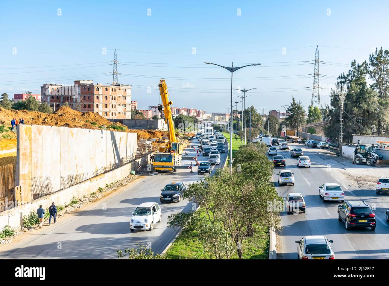 traffic congestion on the RN1 national road because of a construction ...