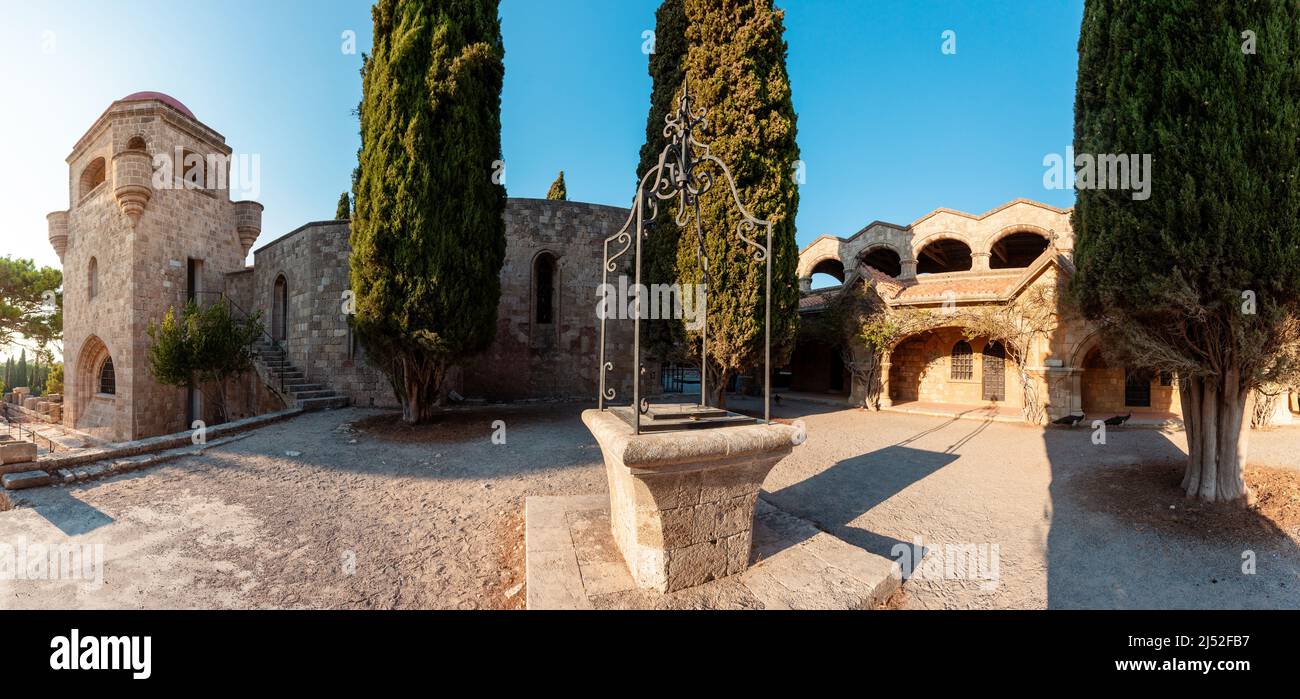 The territory of Filerimos Monastery on the island of Rhodes in Greece ...