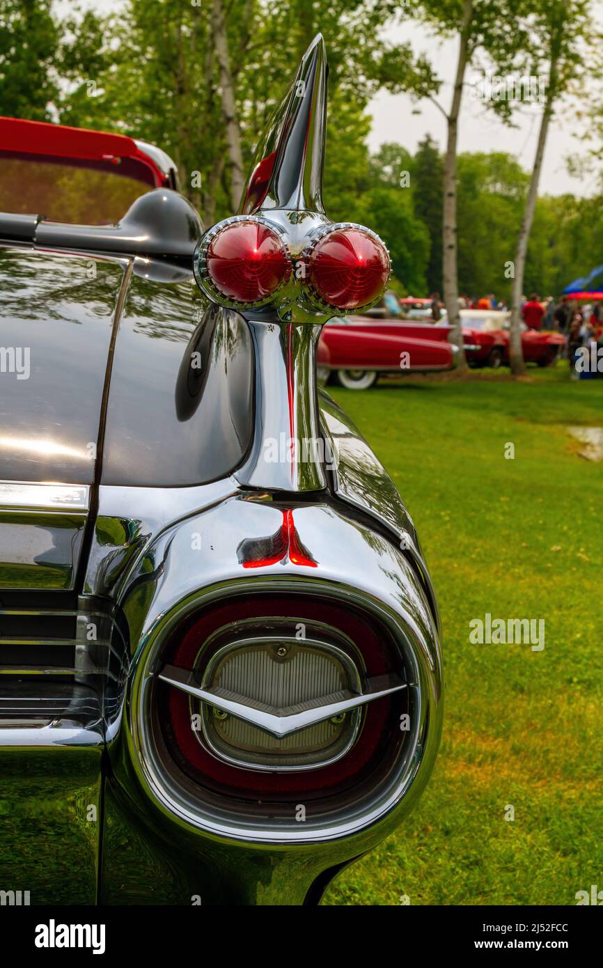 Close up detail of the right rear of a classic Cadillac sedan on ...