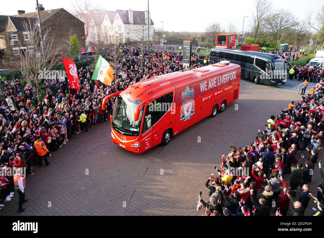 The Liverpool team bus arrives for the Premier League match at Anfield ...