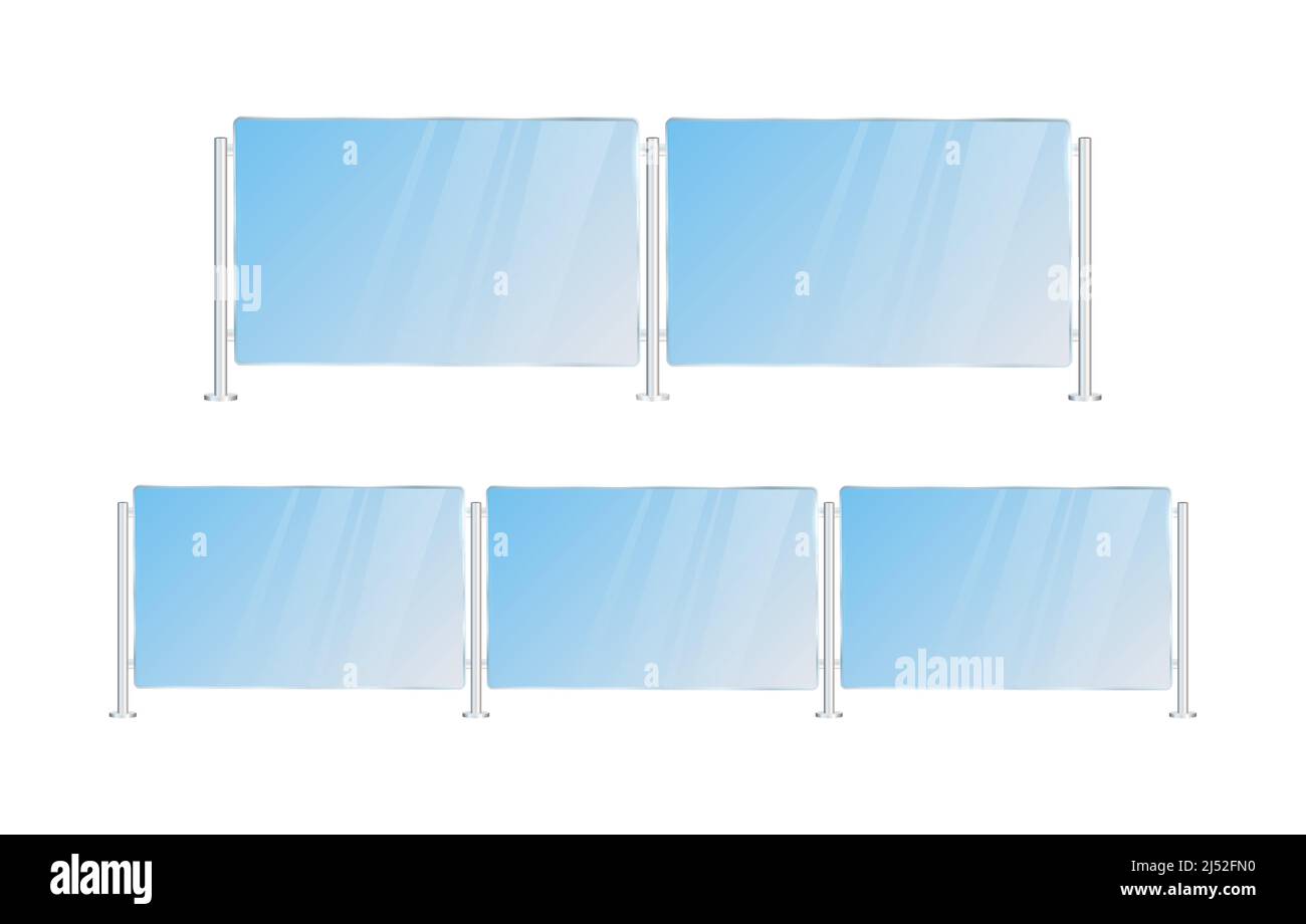 Glass fence sections. Transparent balcony. Street fence. Vector stock ...