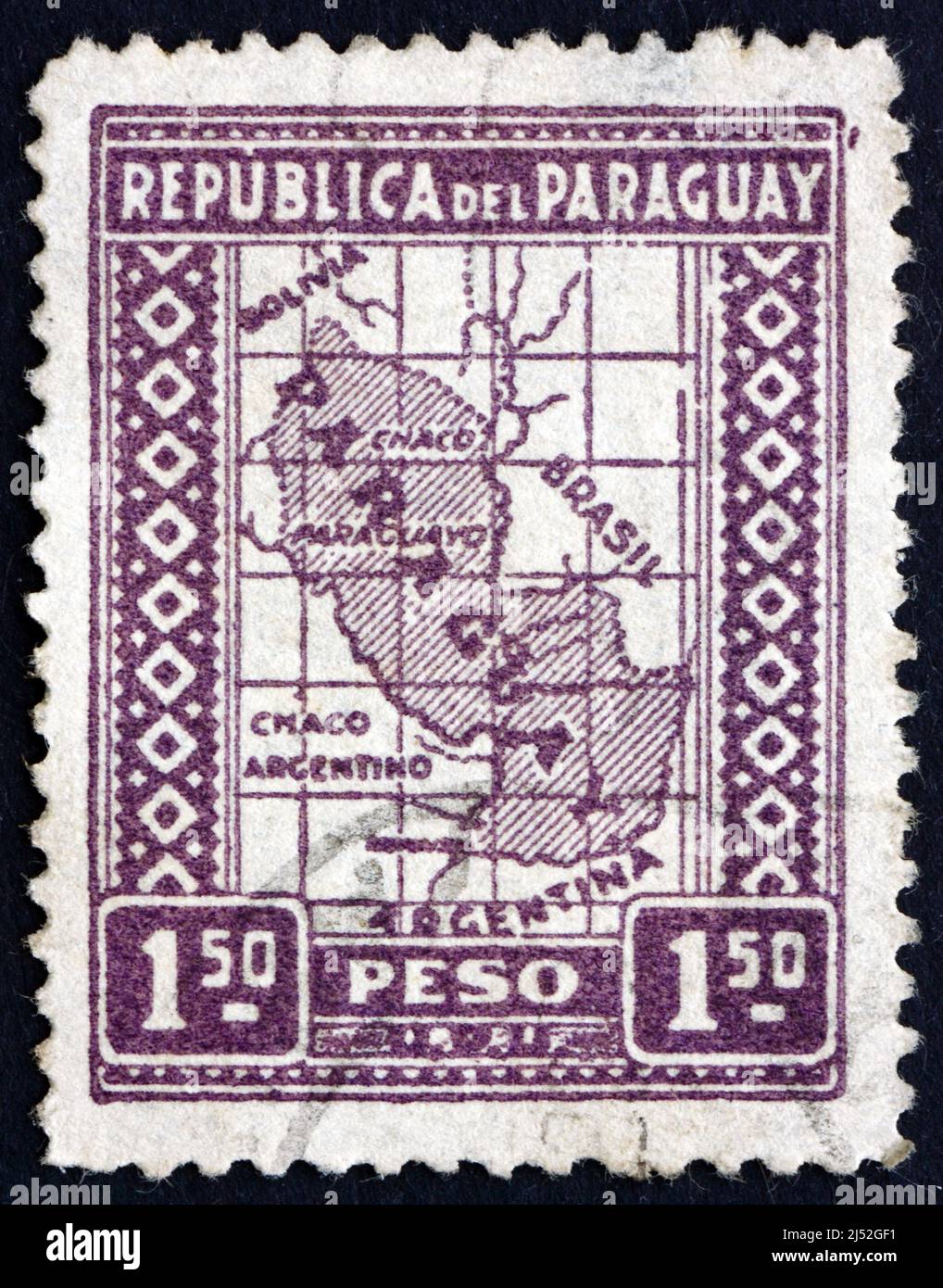 PARAGUAY - CIRCA 1938: a stamp printed in Paraguay shows Map of ...