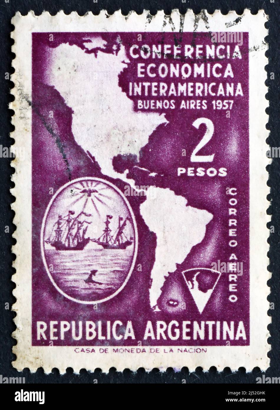 ARGENTINA - CIRCA 1957: a stamp printed in the Argentina shows Map of ...