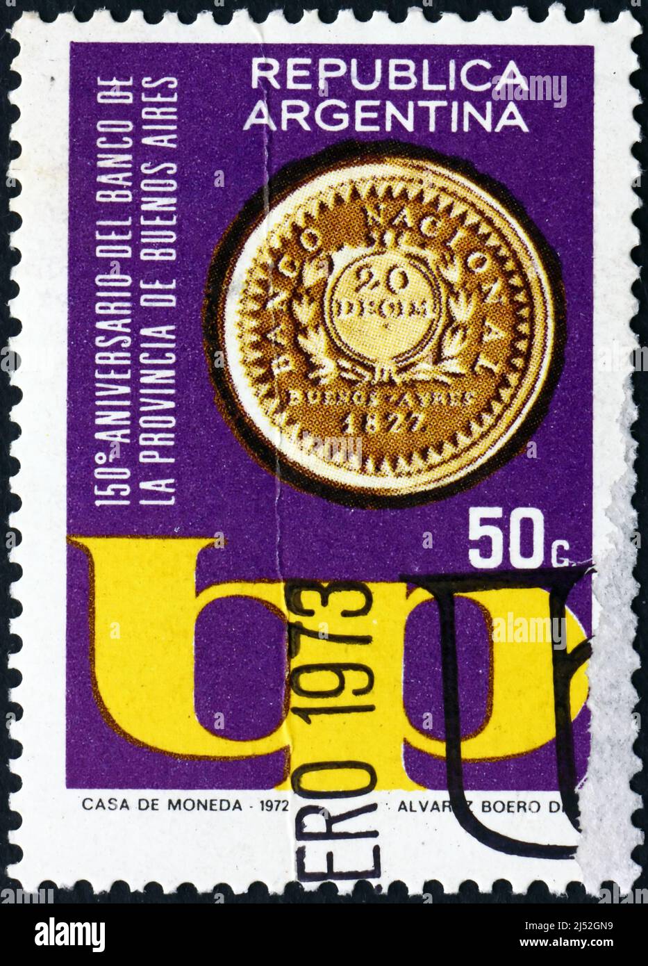 ARGENTINA - CIRCA 1973: a stamp printed in the Argentina shows First ...