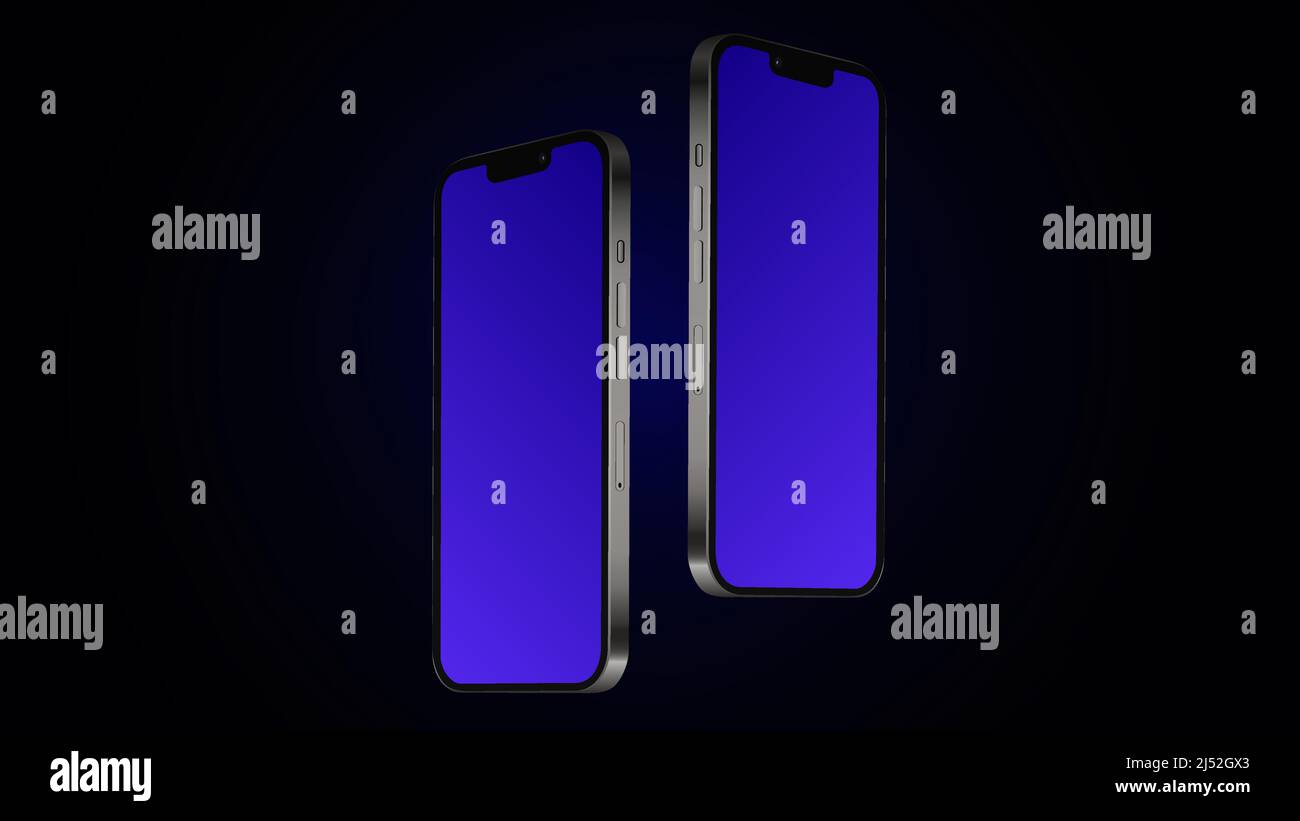 Two Smartphones in Diagonal Angle. Editable Dark Mockup. Vector ...