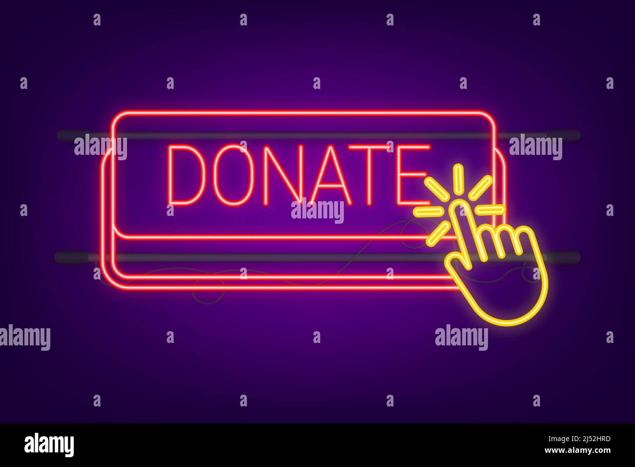Donate with cursor button neon icon. Internet icon. Pointer click icon. Vector stock ...