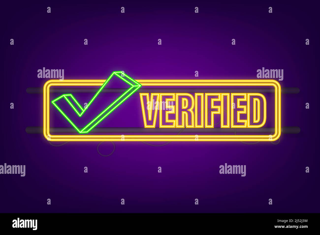 Verified square grunge. Checkmark neon icon. Vector stock illustration ...