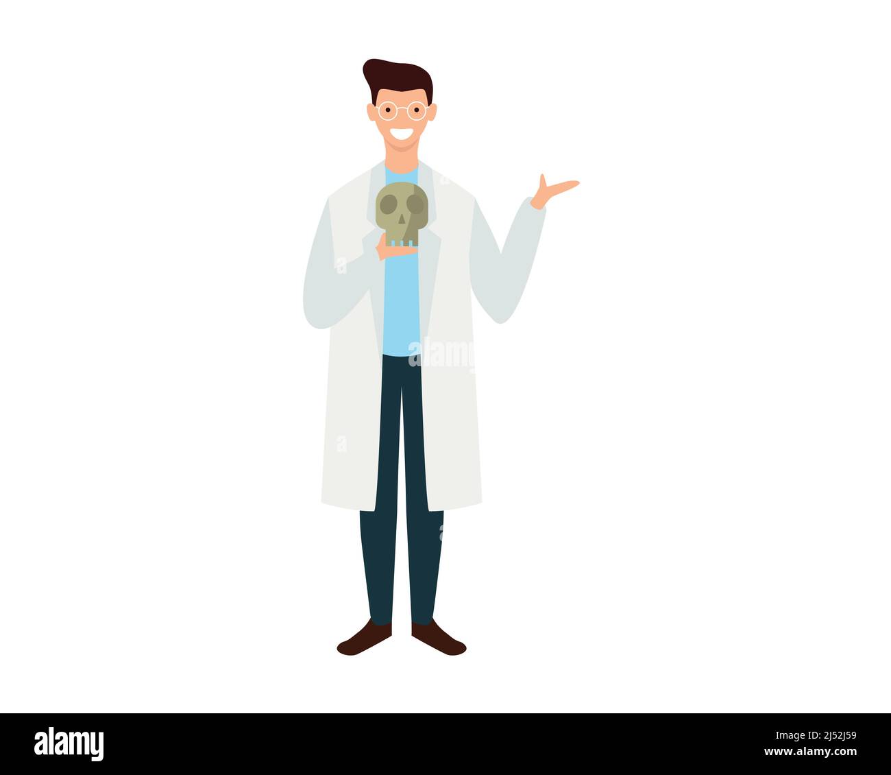 Anthropologist with Lab Coat Holding Skull Illustration Vector Stock ...