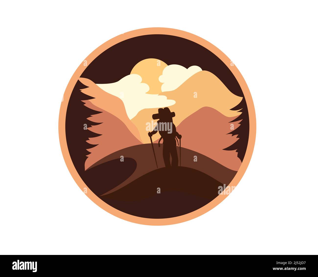 Hiking and Traveling Through Hills and Forest Symbol Vector Stock ...