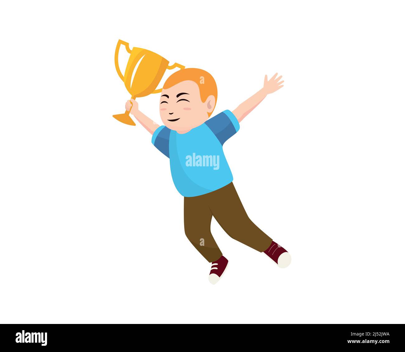 Happy Boy Jumping and Holding Trophy Illustration Vector Stock Vector ...