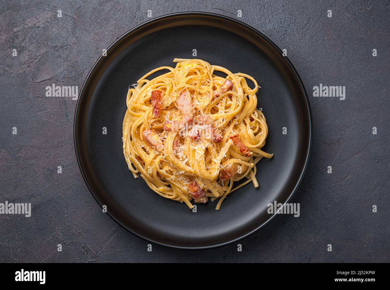 Traditional Italian pasta carbonara with bacon, parmesan, egg and ...