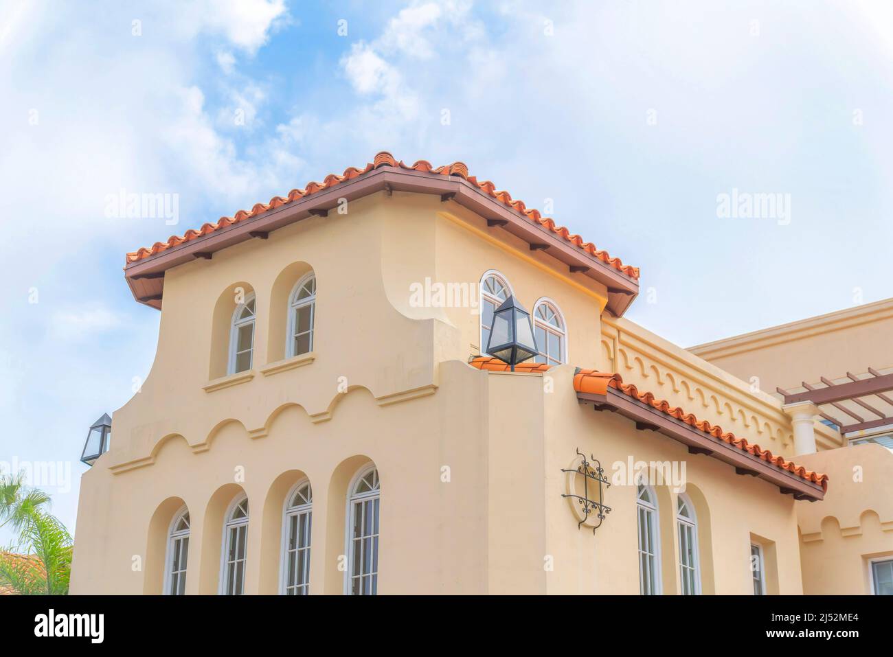 Mediterranean style building with arched windows at Carlsbad, San Diego ...