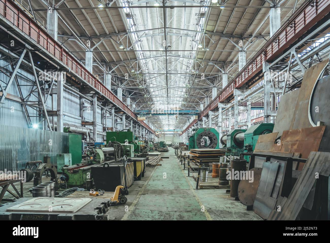 Workshop factory interior with machines, industrial lathes and steel ...