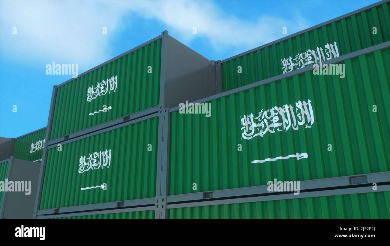 Saudi Arabia flag containers are located at the container terminal ...