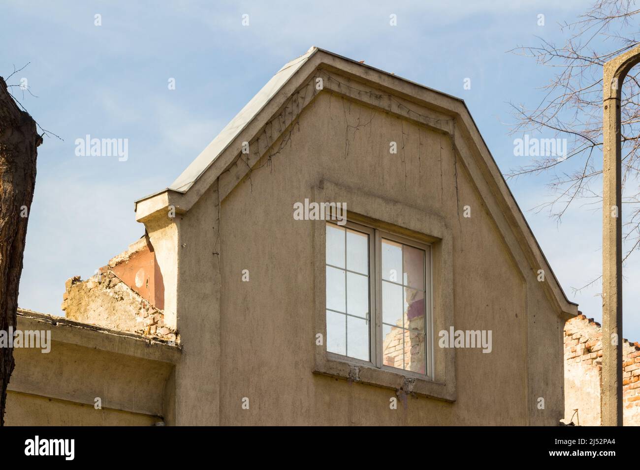 Facade of house under construction. Loft convertion. Sopron, Hungary ...