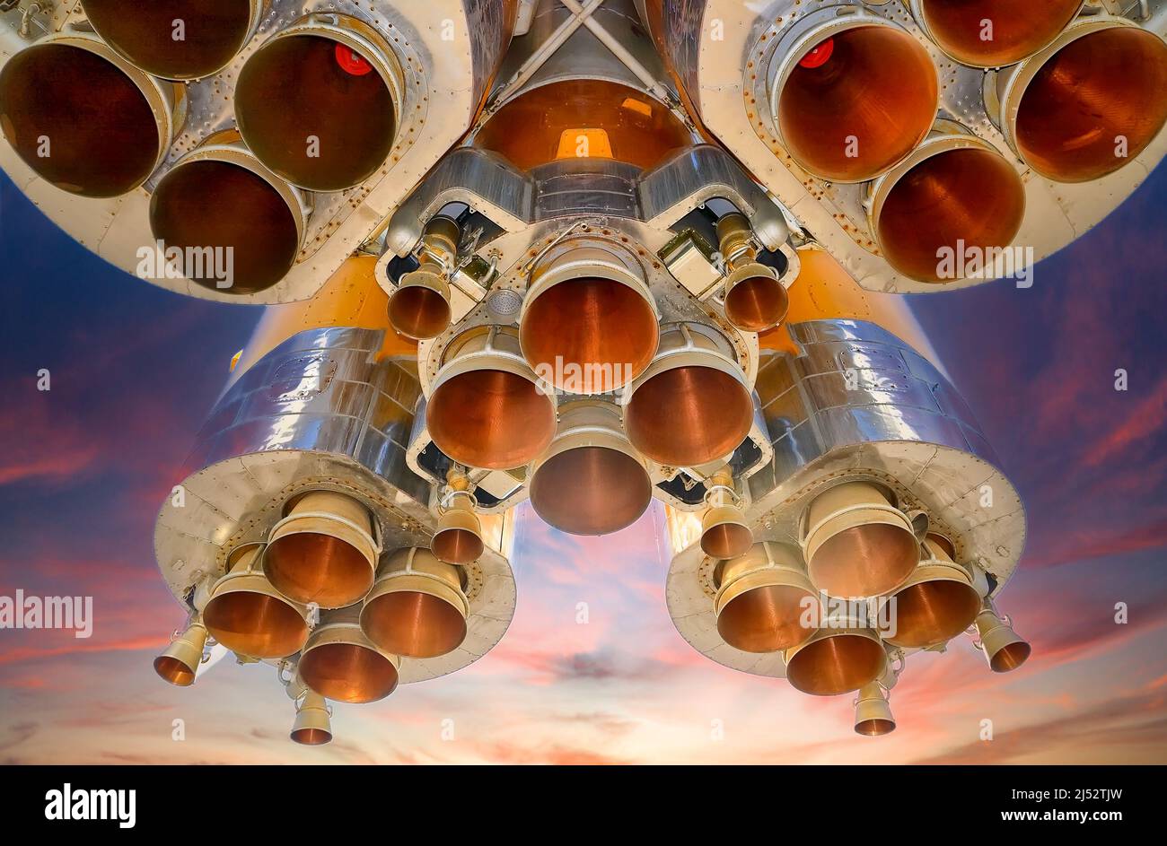 Details of space rocket engines against the sky background Stock Photo ...