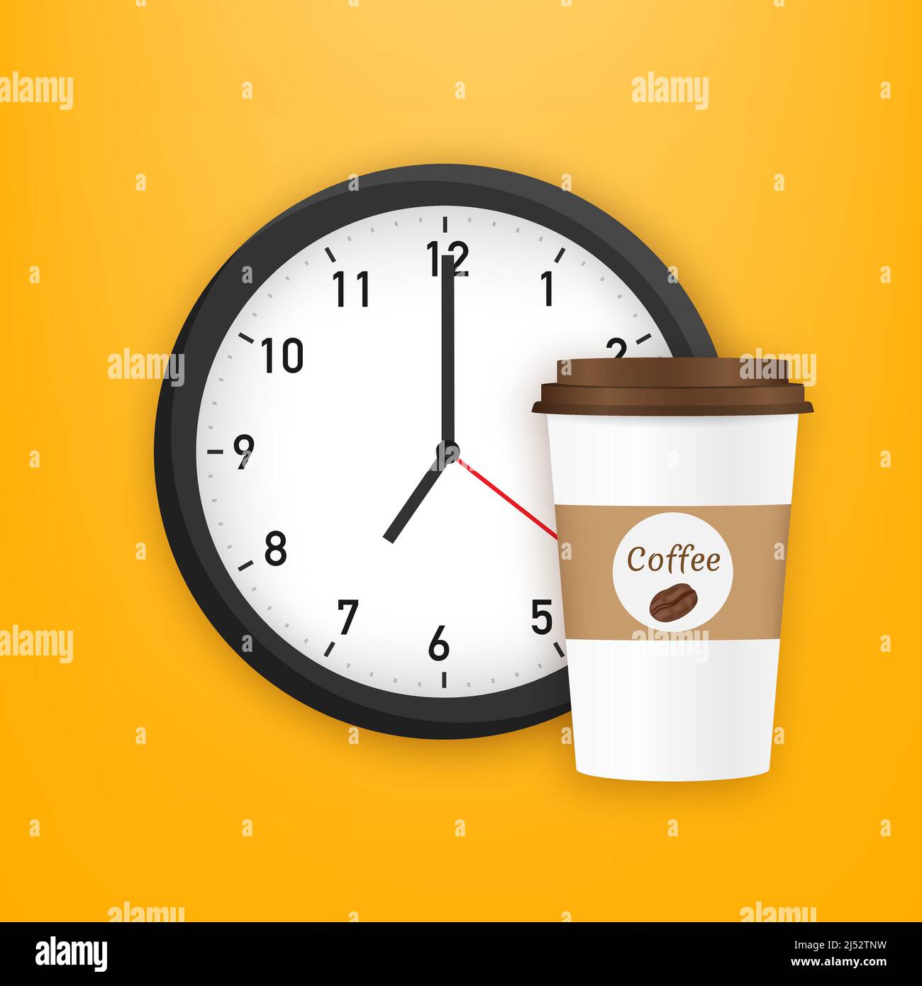 Coffee cup time clock. Coffee with the watch. Vector stock illustration ...