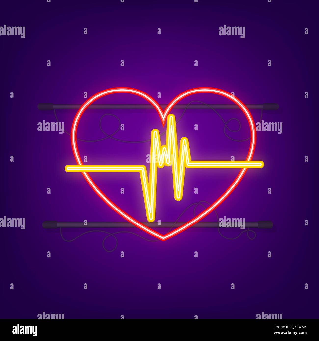 Red heartbeat. Heart pulse neon icon. Cardiogram Concept. Vector stock ...