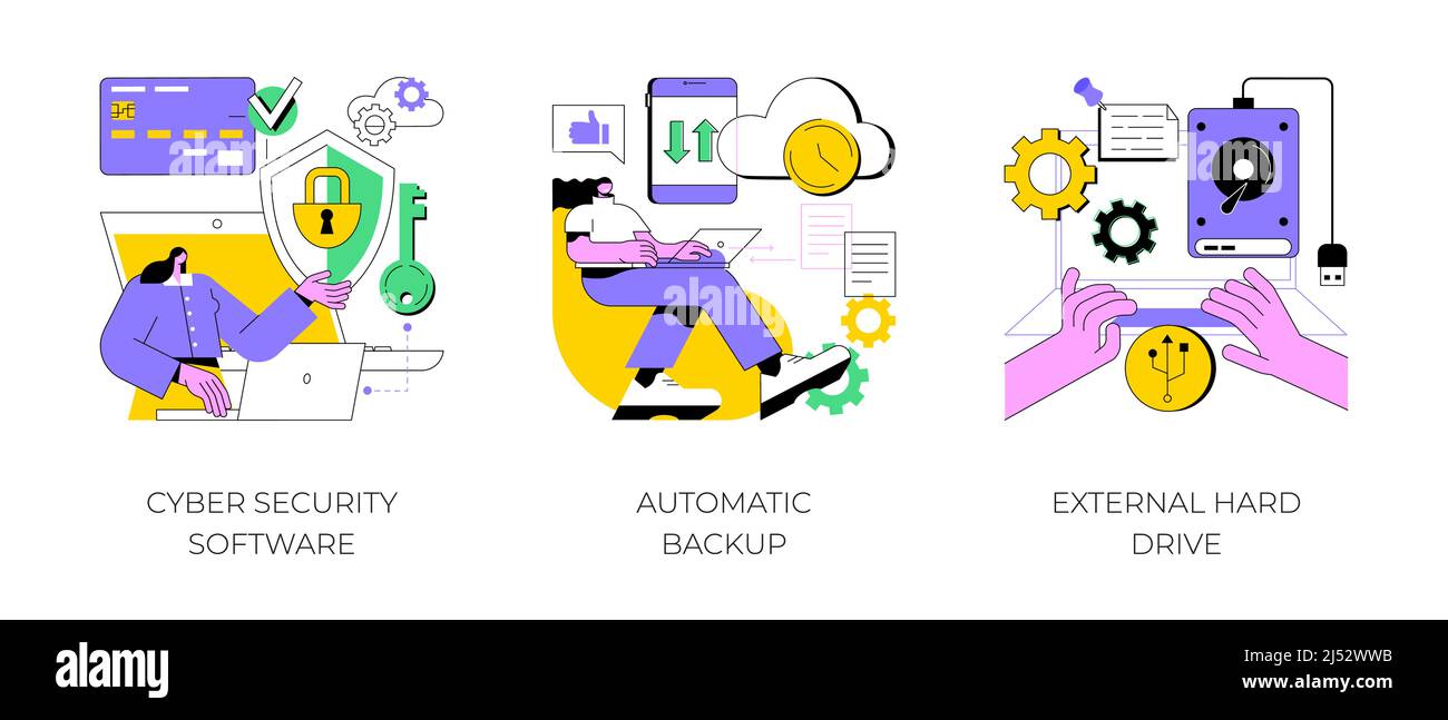 Data Protection And Recovery Abstract Concept Vector Illustration Set Cyber Security Software