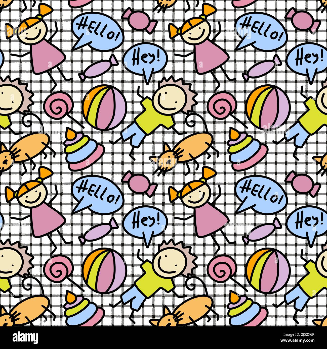Cartoon seamless kids comic pattern for fabrics and textiles and ...