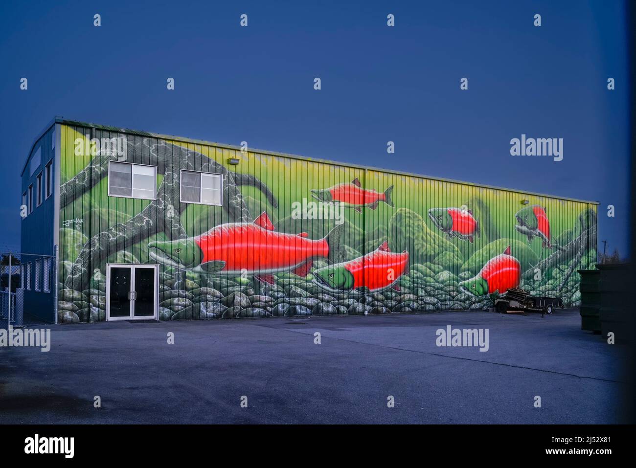 Sockeye salmon mural by artist Jeff King, Cantrawl building, Steveston ...