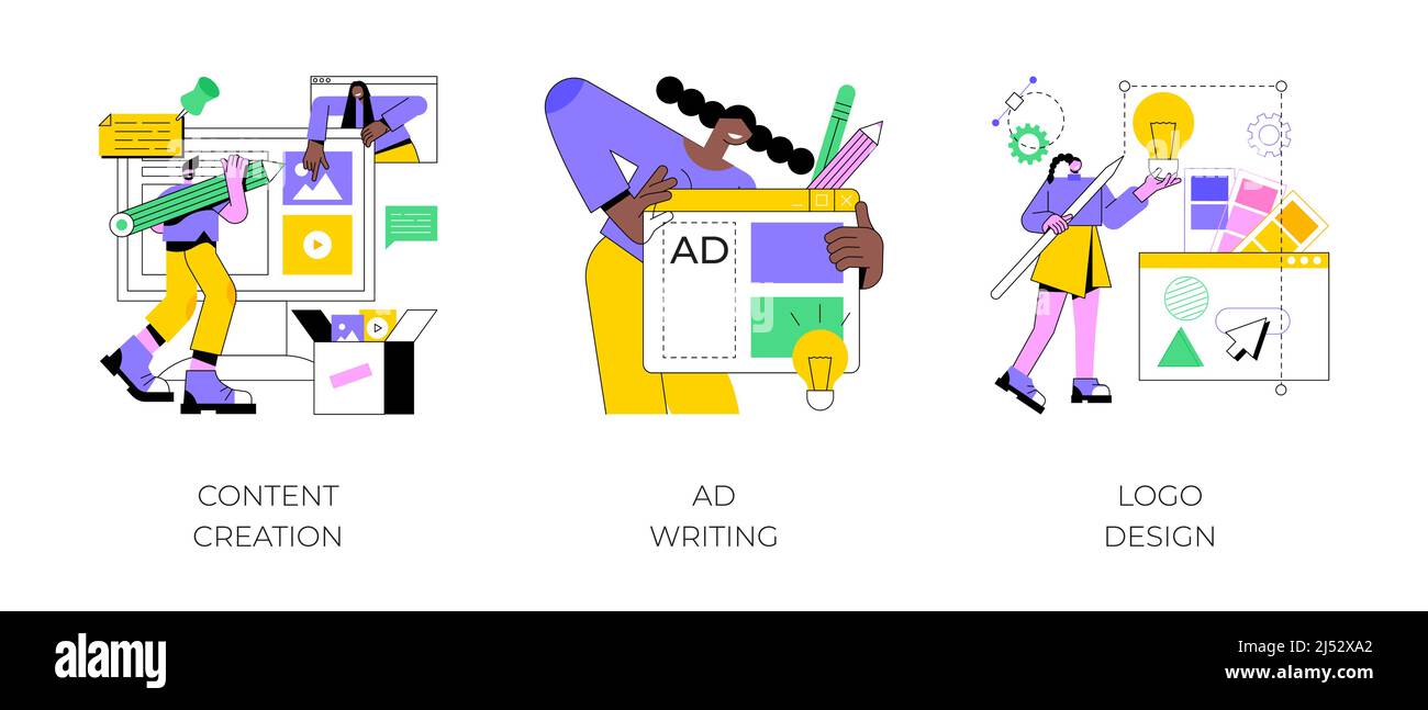 Digital marketing copywriting abstract concept vector illustration set ...