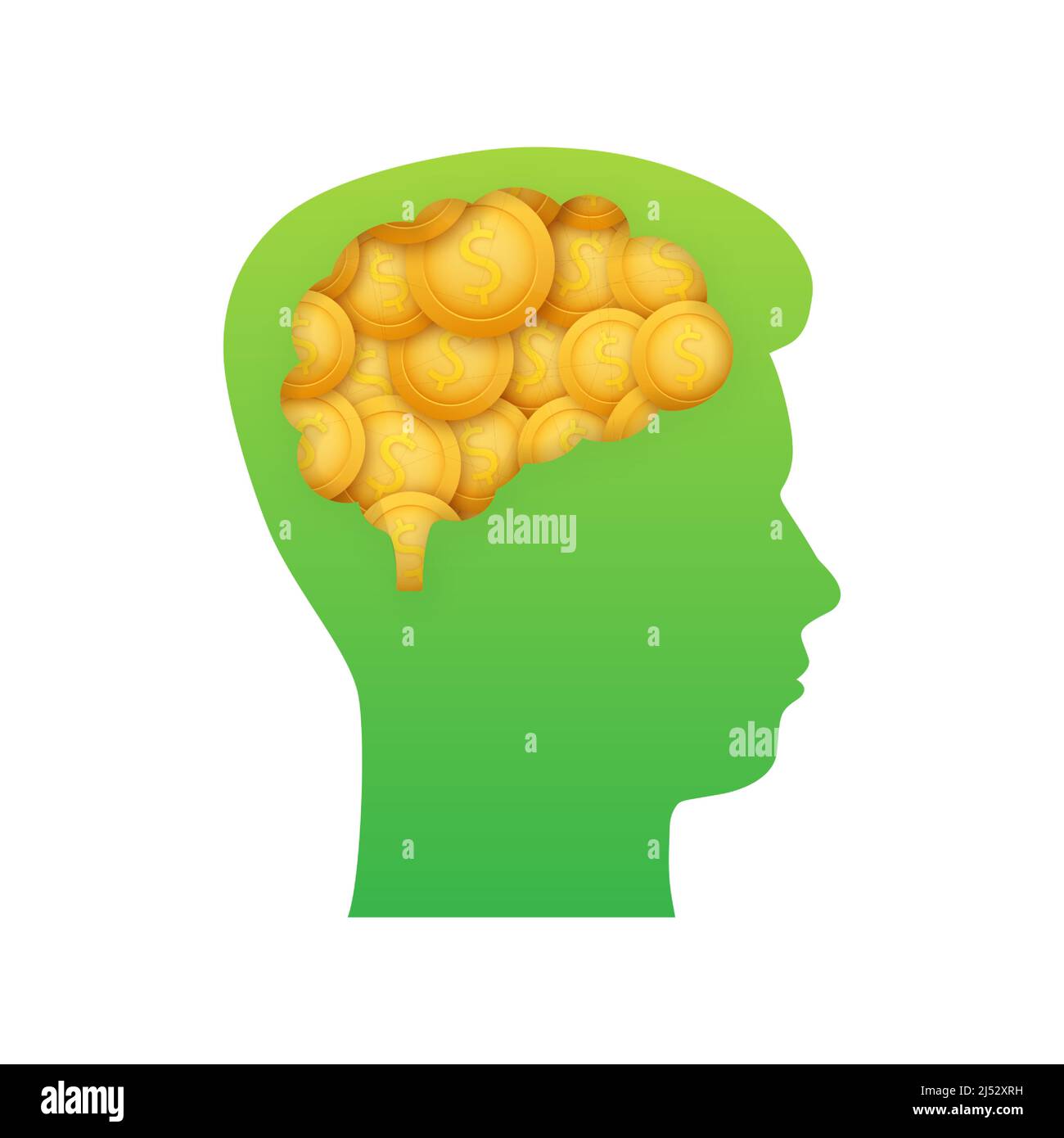 Abstract icon with gold money brain on light background. Artificial ...