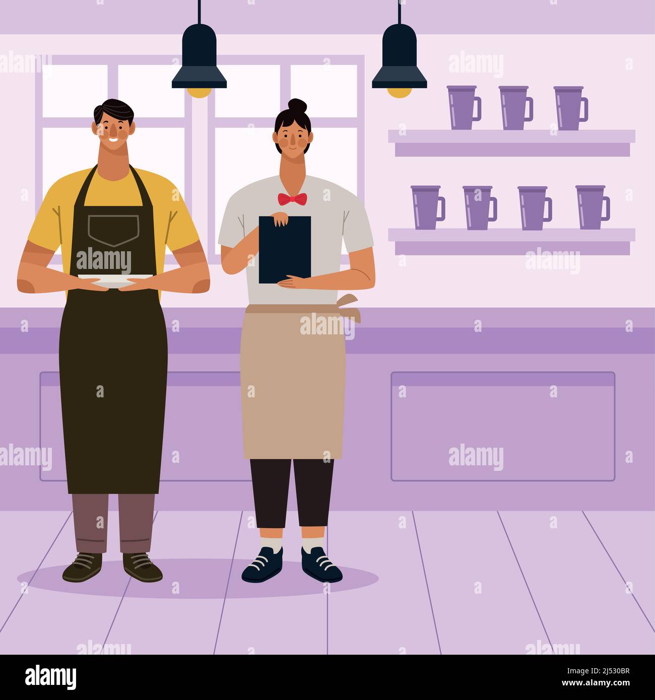 Restaurant waiters serving food Stock Vector Images - Alamy