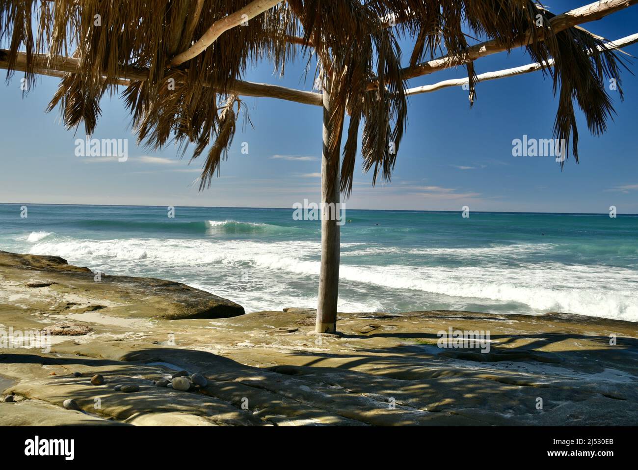 Historic landmark Windansea Surf Shack adjacent to waves and surf along ...