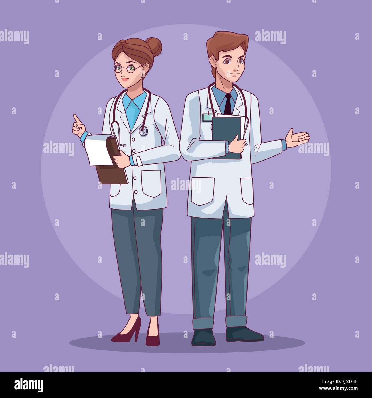 Female doctors couple checklist characters hi-res stock photography and ...