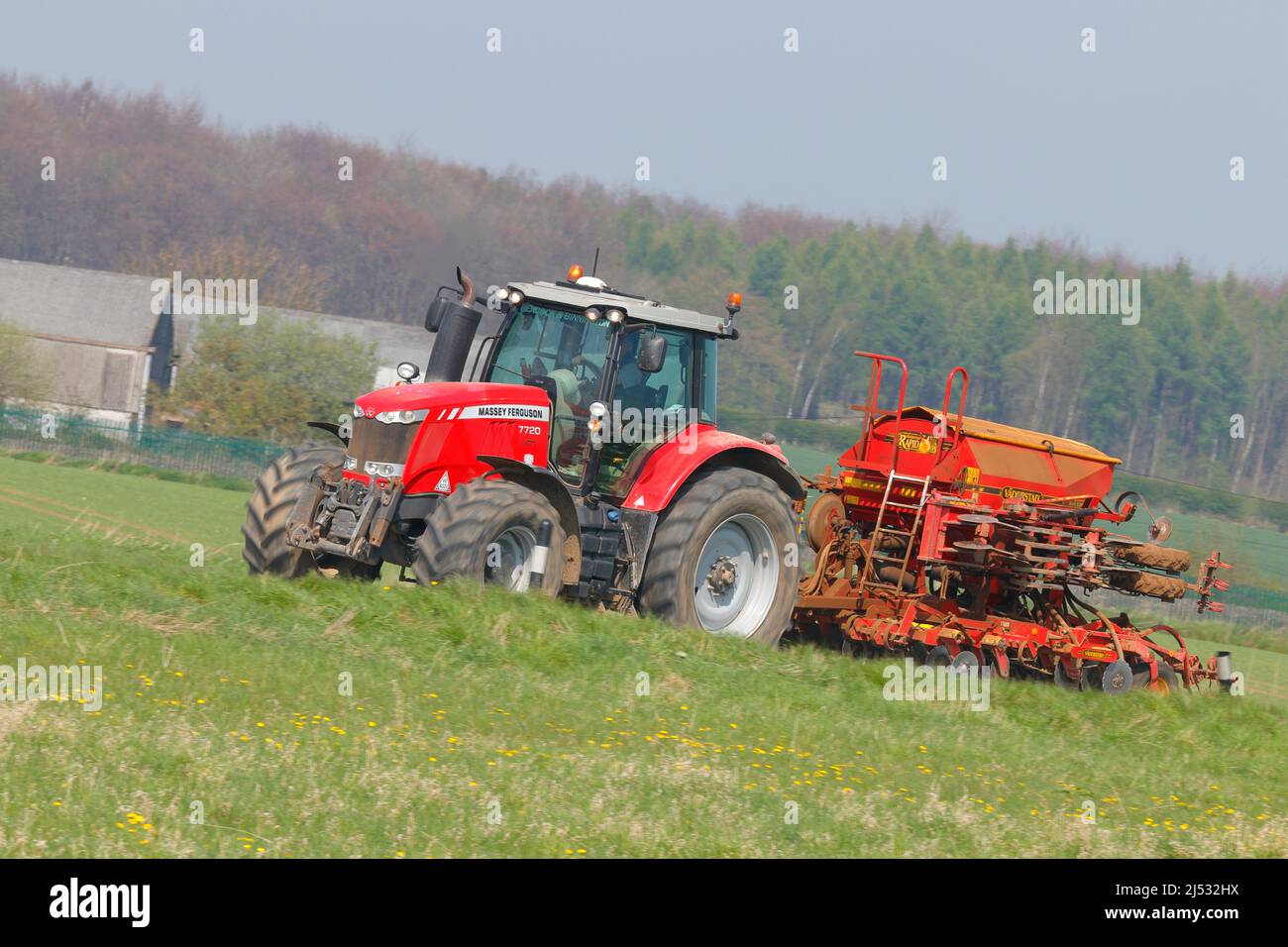 A Massey Ferguson 7720 travelling along the B1222 near Sherburn in ...