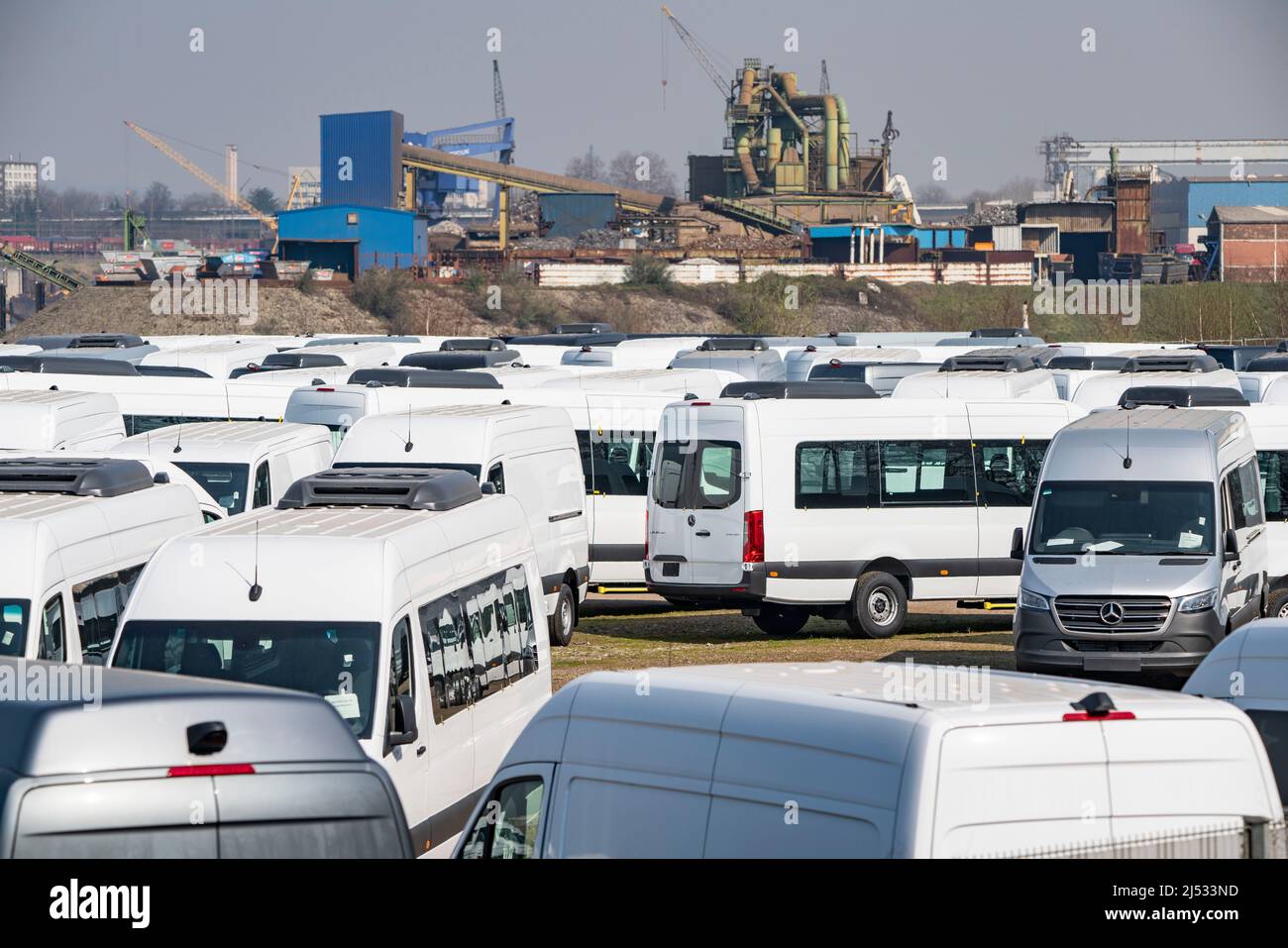Inland port Duisburg-Ruhrort, loading of new vehicles, Mercedes Benz ...