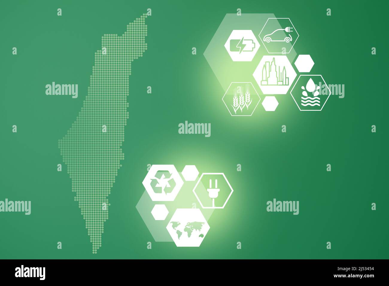 Energy innovation with future industry of power generation icons ...