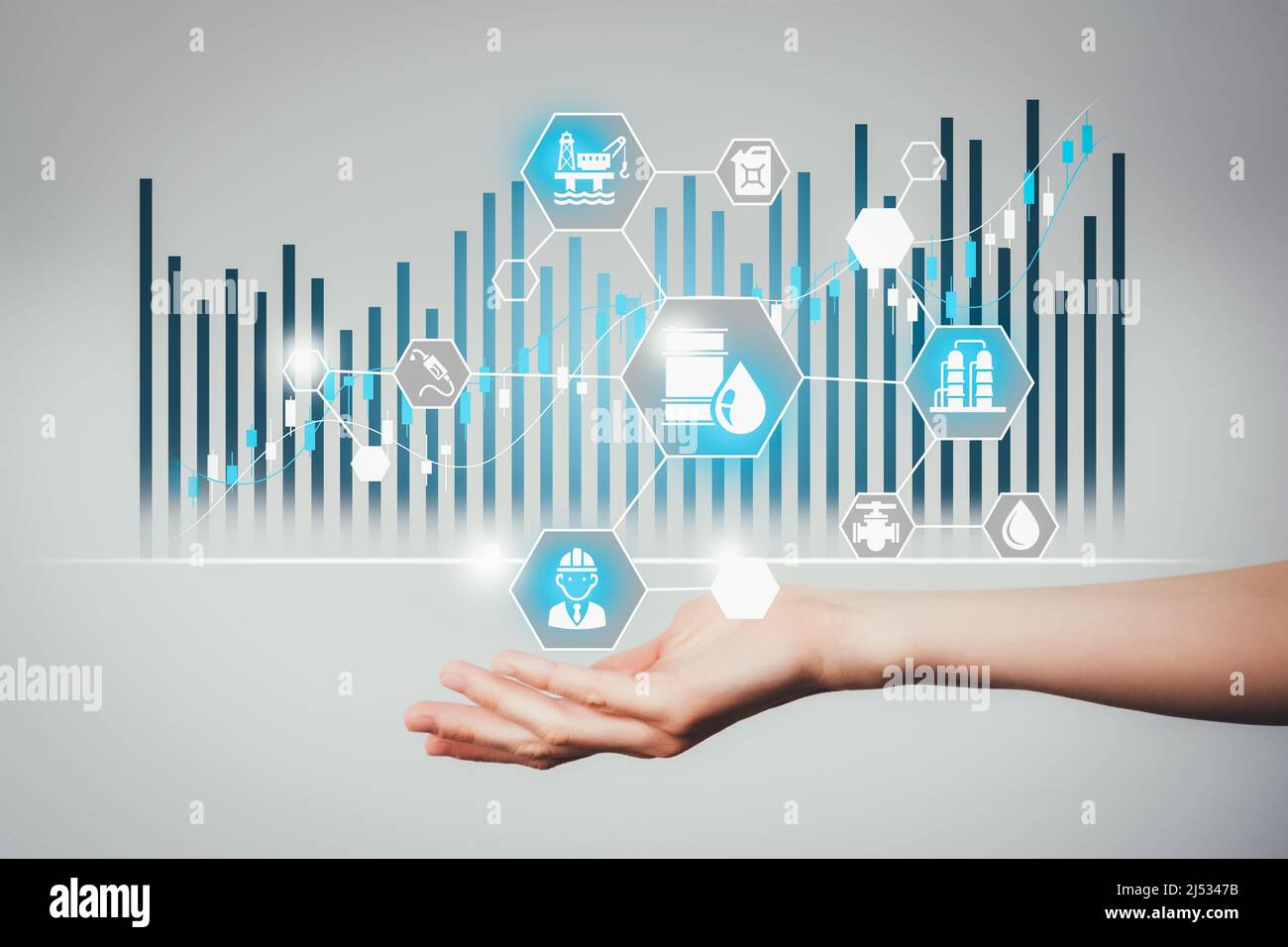 Stock market concept with oil industry icons and high-low graph on ...