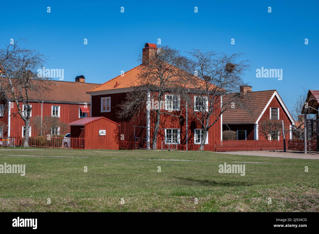 Vintage residential buildings in the Red Town at the Marielund district ...