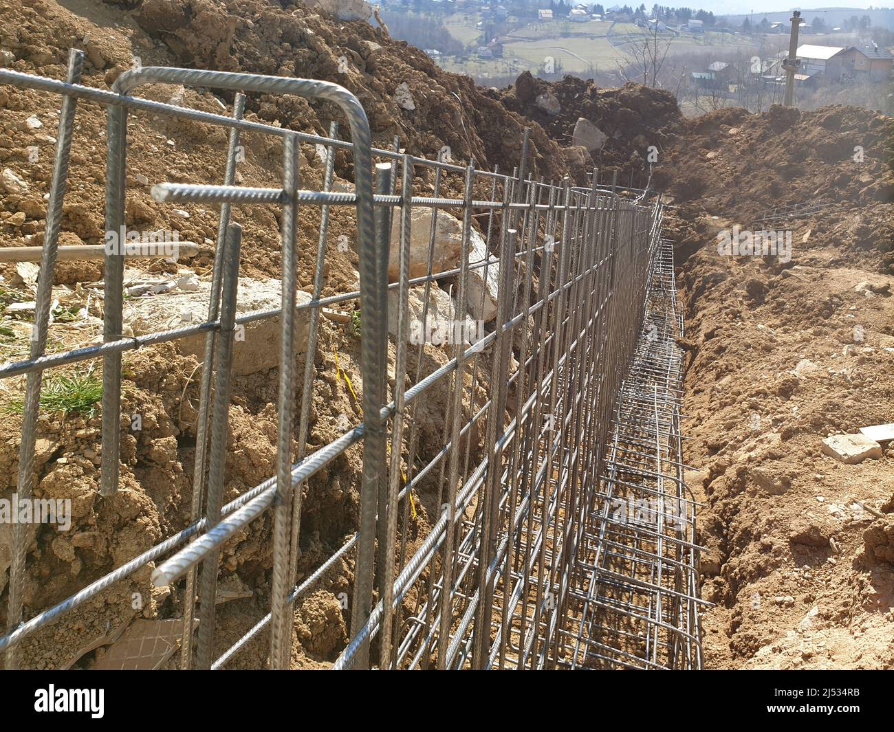 Construction workers fabricating steel reinforcement bar at the ...