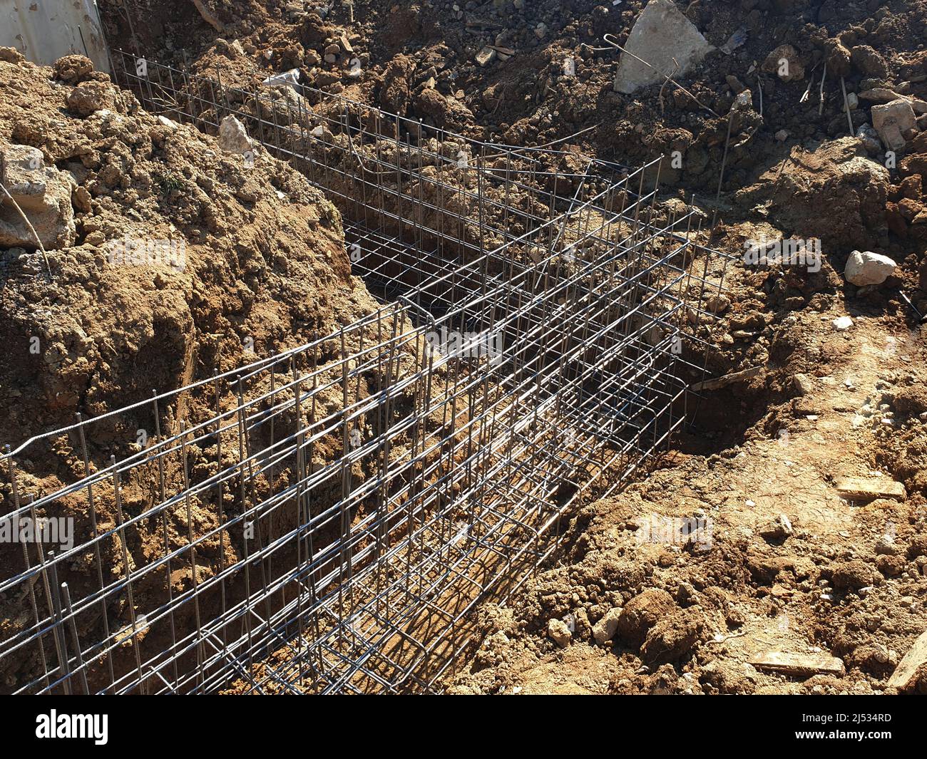 Construction workers fabricating steel reinforcement bar at the ...