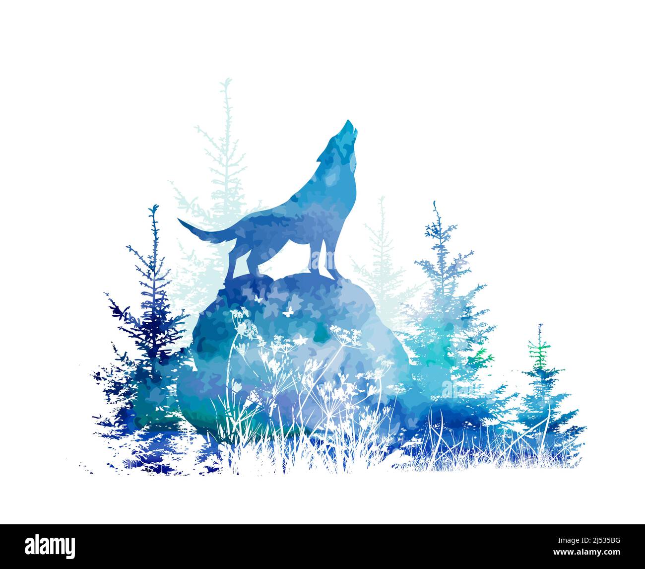 Watercolor Wolf Howling
