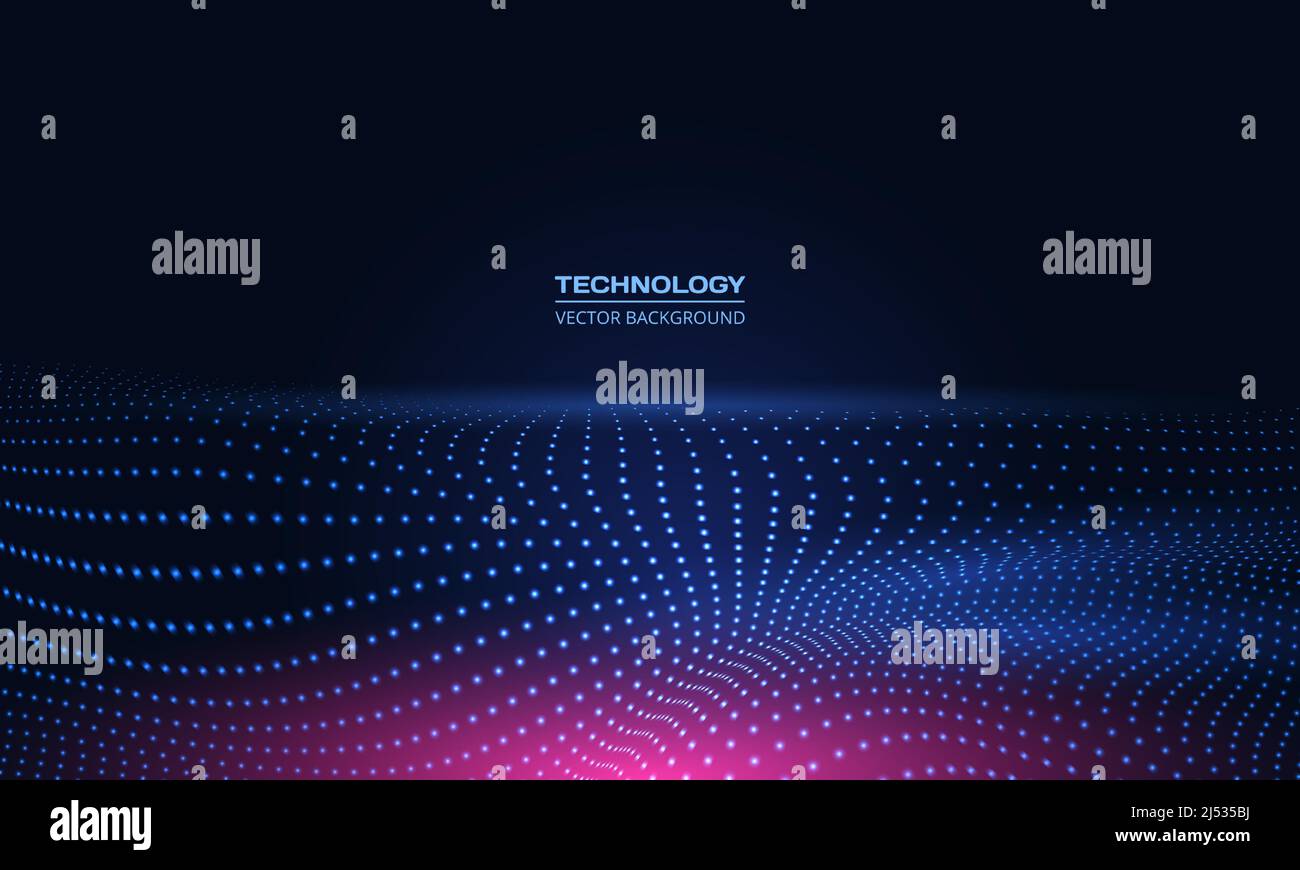 Vector abstract technology digital wave of particles mesh background. Network illustration with ...