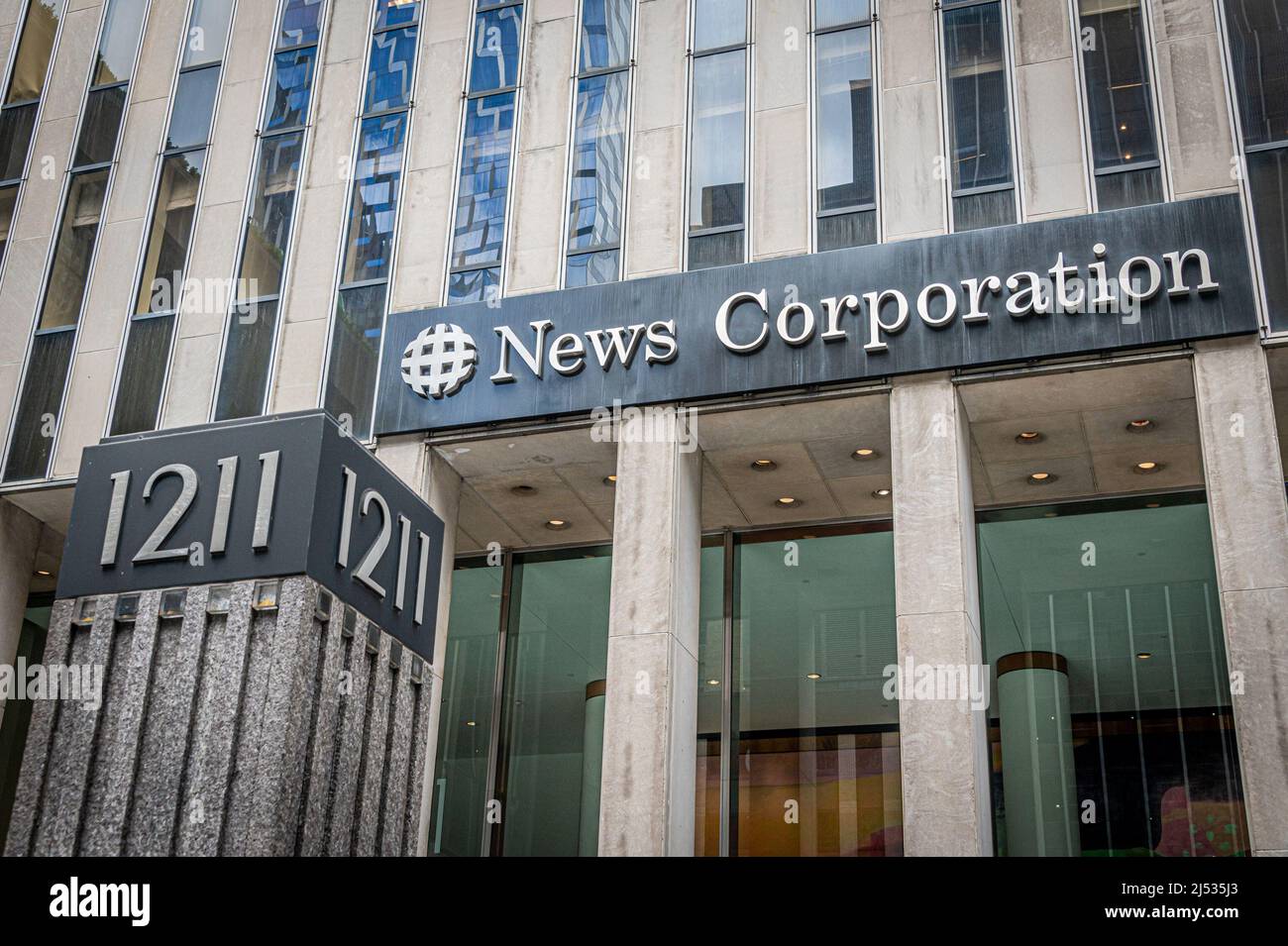 Manhattan, NY, USA, April 19, 2022, Entrance to Fox News headquarters ...