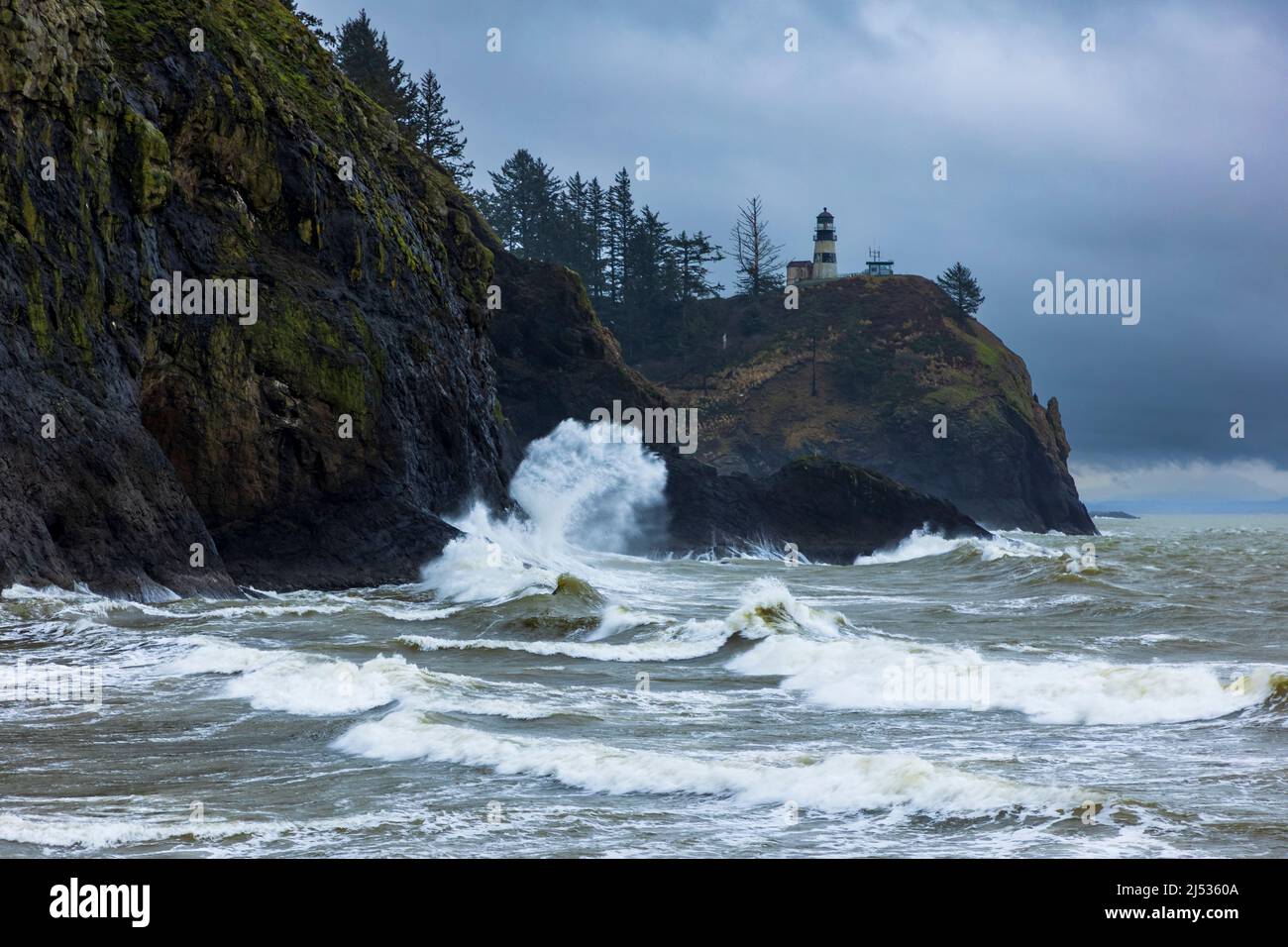 dramatic ominous weather in Cape Disappointment State Park.Windy and ...